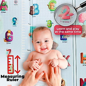 MARBS Baby Play Mat -Extra Large 77"x70"- Anti-Slip & Waterproof - Foldable Play Mat for Baby ( 0-3+ ), Double Sided , 2 Designs to Improve Learning & Focus , Thick Foam Mat for Kids