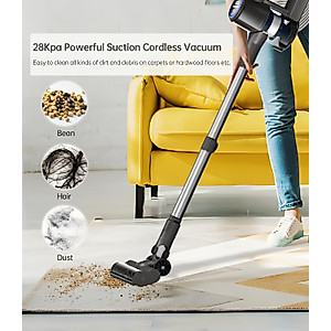 VOVGUU Cordless Vacuum Cleaner 28KPA, Stick Vacuum Cleaner Cordless with 7 Power Modes, 50 Mins RunTime Vacuum Cleaners for Home Hardwood Floor and Carpet, Pet Hair