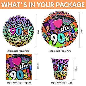 HIPVVILD 90's Party Decorations Tableware - 90s Theme Birthday Party Supplies Include Paper Plate, Cups, Napkins, Tablecloth, Cutlery, Straw, 90s Theme Birthday Party Decorations Dinnerware | Serve 24
