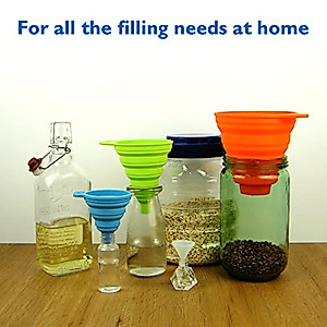 4 Different Sizes Kitchen Funnel, Funnels for Filling Bottles, Food Grade Silicone Collapsible Funnel, Premium Canning Funnel/Food Funnel, Large Funnel for Wide Mouth Jar, Medium/Small/Mini Funnel Set