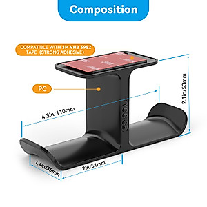 Yocice Upgraded Headphone Stand Hanger,Headset Holder Mount, Hook of Double Hanging Design with Strong Adhesive Tape for Headphones,H02U-Black-1PCS(Double Hanging)