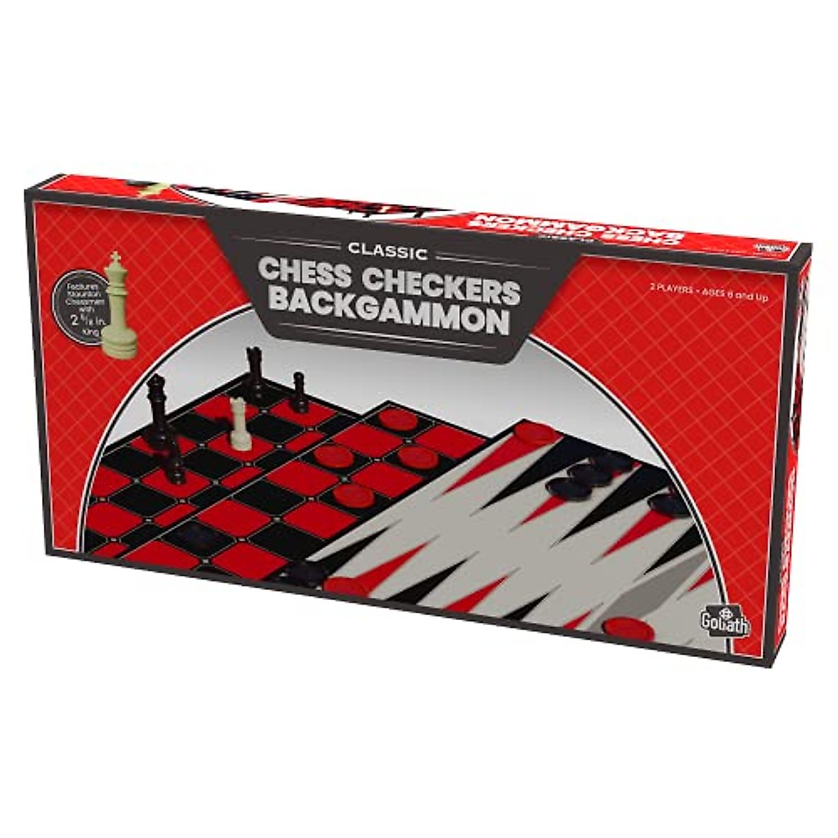 Goliath Chess/Checkers/Backgammon (Amazon Exclusive) - 3 Games in One with Full Size Staunton Chess Pieces and Interlocking Checkers