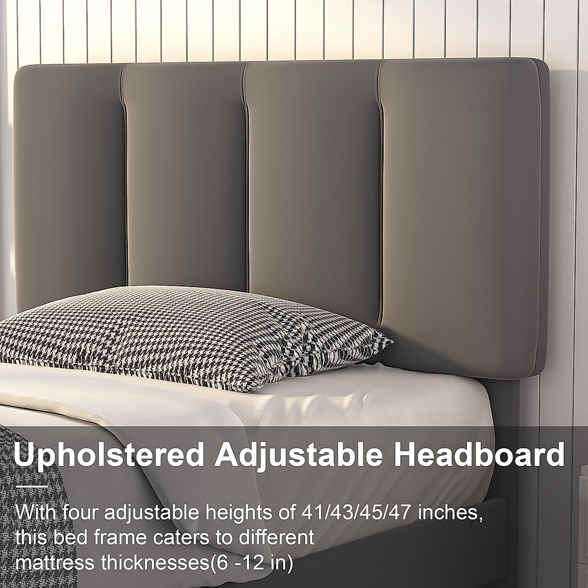 VECELO Twin Bed Frame with Upholstered Headboard, Platform Mattress Foundation with Strong Wooden Slats Support, No Boxing Spring Needed, Easy Assembly, Dark Grey
