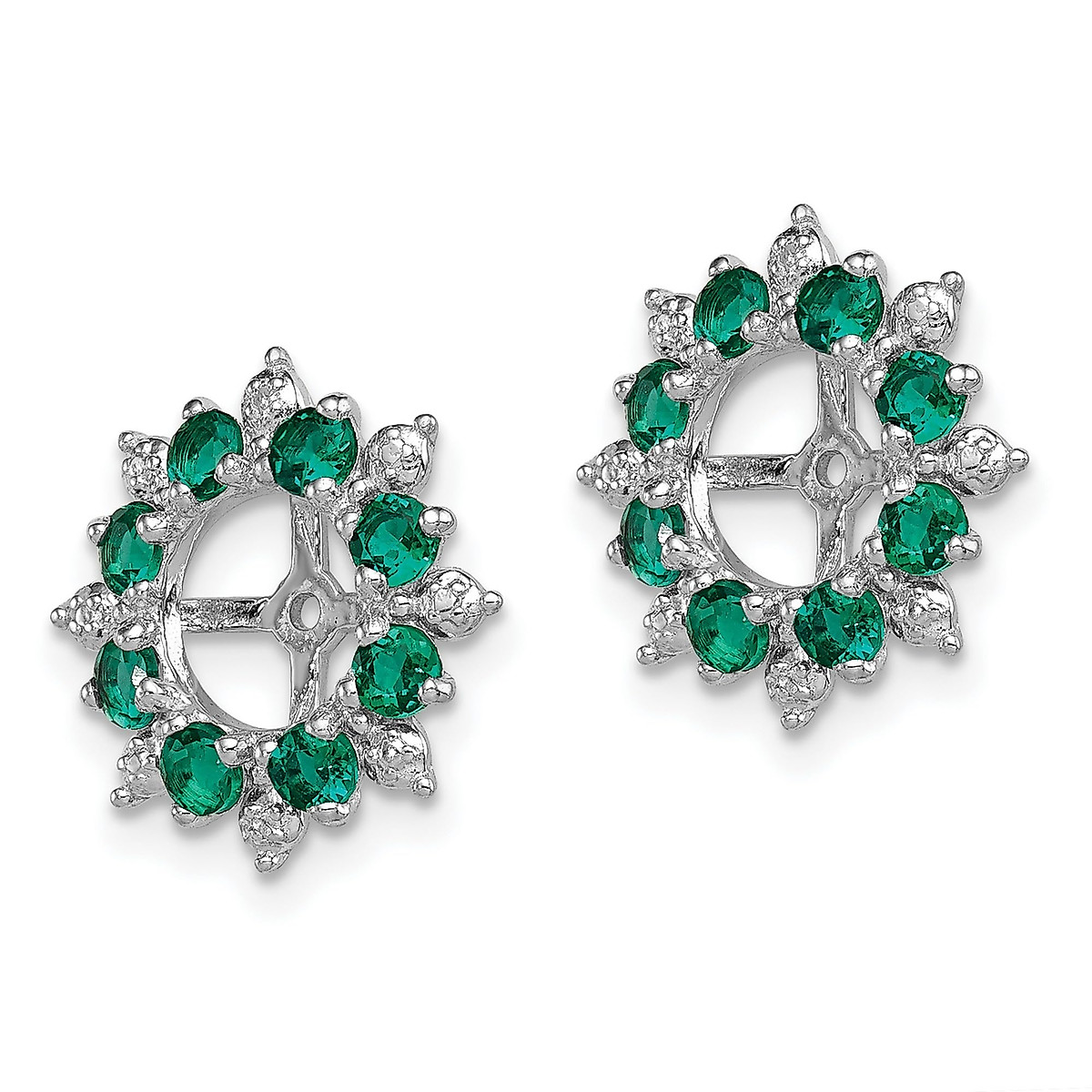Sterling Silver Diamond and Lab-Created Emerald HaloEarring Jackets 6mm Studs