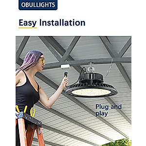 obullights Super Bright Led High Bay Light 150W 22500LM 5000K, LED UFO Light Fixture, 100-277V, UL US Plug 5' Cable, Alternative to 600W MH/HPS for Warehouse Shop Garage Barn Factory, IP65