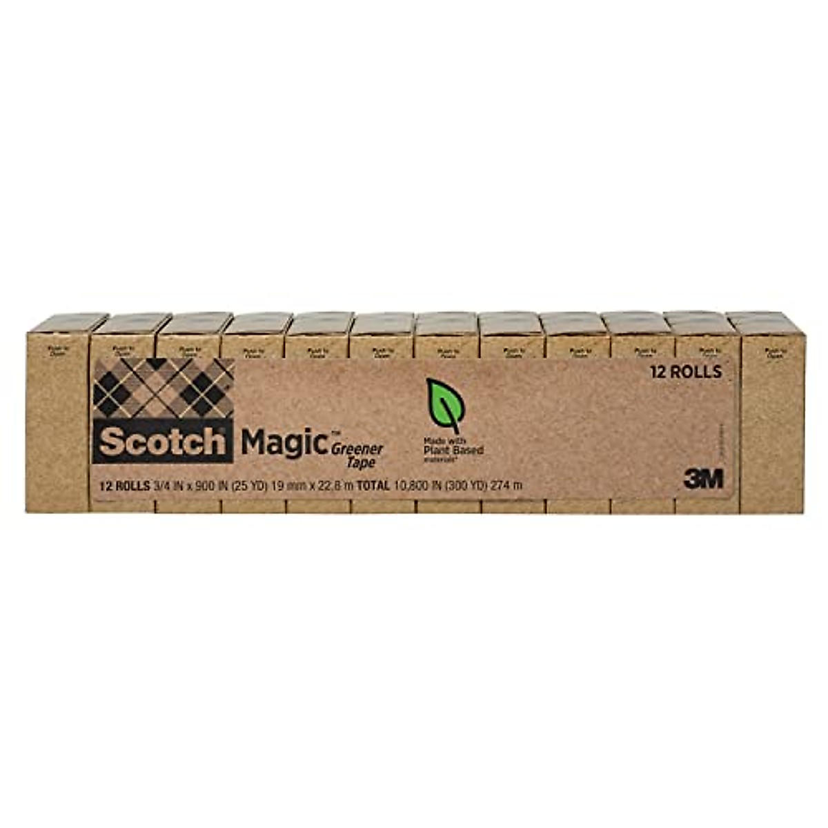 Scotch Magic Greener Tape, 12 Rolls, Numerous Applications, Invisible, Engineered for Repairing, 3/4 x 900 Inches, Boxed (812-12P)