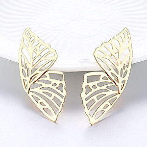 Fashion Hollow Big Butterfly Drop Dangle Earrings Gold Exaggerated Butterfly Wings Personality Stud Earrings for Women(Gold)
