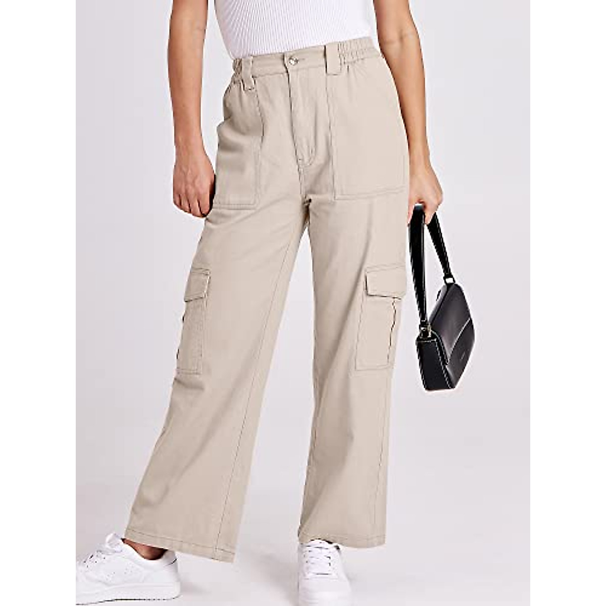 ANRABESS Women's Cargo Pants High Waisted Baggy Multiple Pockets Casual Work Pants Trendy Fashion Relaxed Fit Trousers Y2k for Teen Girls 1017mihuang-L