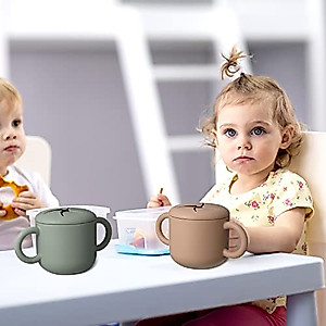 Zopeal 6 Pieces Silicone Snack Cups for Toddlers Spill Proof Food Container with Dust Proof Lid Double Handles for Infants Boys Girls, 6 Colors