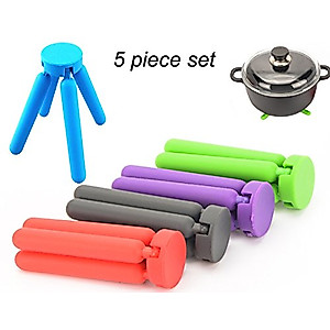 KSENDALO 5 Pack Thick Silicone Trivets for Hot Dishes Eco-Friendly Foldable Trivets for Hot Pots and Pans Folding Trivet Save Much Space for Kitchen Home, Multi-Color