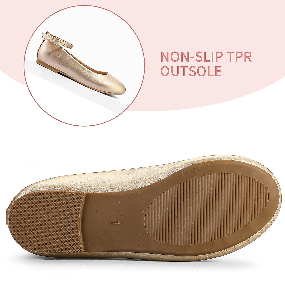 K KomForme Girl's Ballerina Flat Ankle Strap Dress Ballet Flat Shoes (Toddler/Little Kid/Big Kid) for Wedding Party School