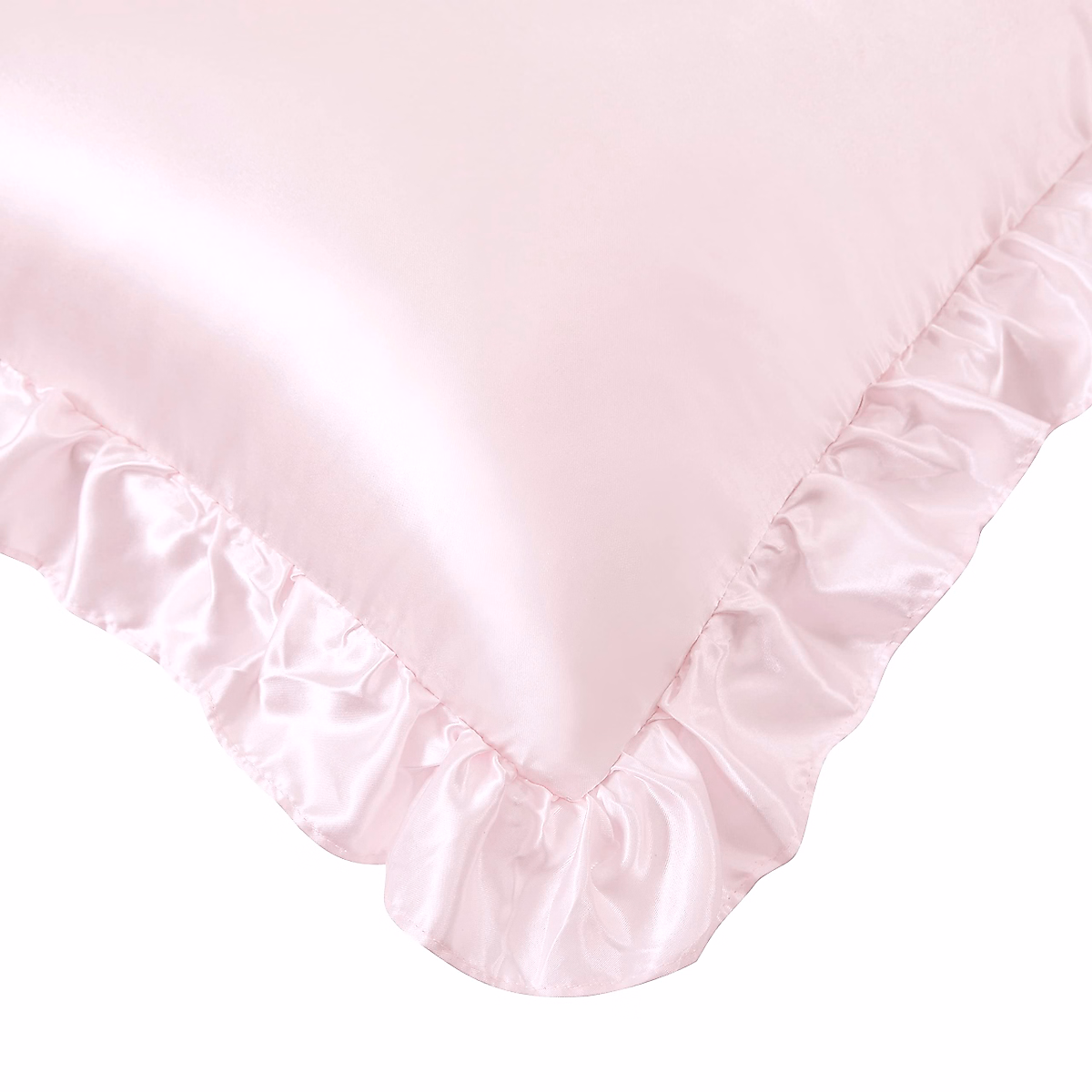 HommxJF Silky Pink Satin Ruffled Pillow Cases for Hair and Skin,Blush Pink Silk Pillowcases Standard Set of 2 with Envelope Closure Princess Room Decoration