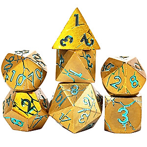 Pharaoh Ruins Gold Metal Dice + Cracked Lightning Metal Dice Set
