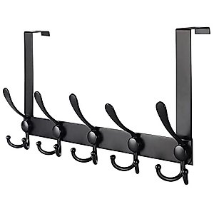 WHITGO Over The Door Hooks, Door Hanger with 5 Metal Hooks & Long Hanging Hooks, Stainless Steel Door Hooks for Hanging Coat, Towel, Hat (Black)