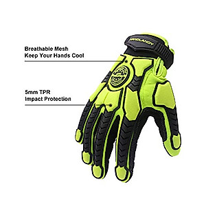 HLDD HANDLANDY Heavy Duty Work Gloves, SBR Padding, TPR Protector Impact Gloves, Men Anti Vibration Mechanic Work Gloves TouchScreen (L, Green)