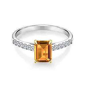 Gem Stone King 1.83 Ct Yellow Citrine G-H Lab Grown Diamond 925 Silver and 10K Yellow Gold Ring (Size 6)