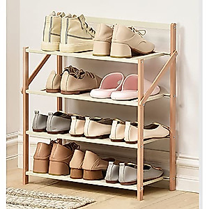 WYQQ Collapsible Shoe Hanger for Home Dormitory Mudroom Standing Bamboo Shoe Storage Rack Durable(Size:50x23.8x60cm,Color:Pink)