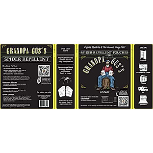 Grandpa Gus's Spider Repellent Pouches, Peppermint and Lemongrass Oil Formula Repels Spiders and The Insects They Eat, Use in Closet, Basement, Cabin, Shed, RV, Garage, 8.8 Oz (0.88 Oz x 10 Pouches)