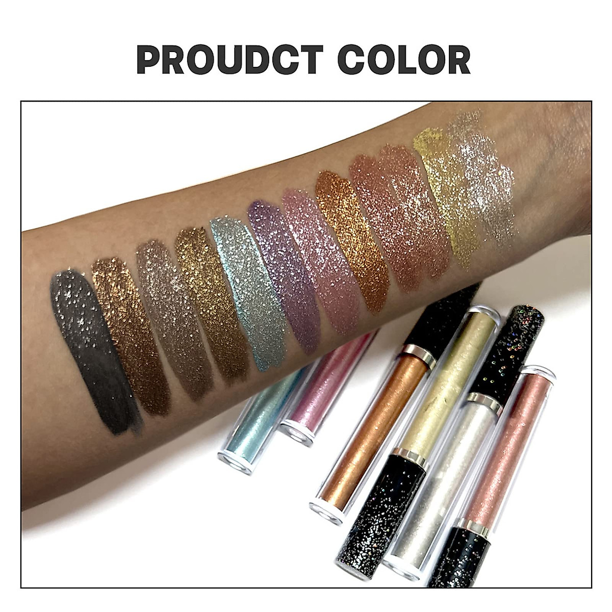12 Colors Liquid Glitter Eyeshadow Set, Shimmer Sparkling Eyeshadow -Waterproof Long Lasting Quick-Drying Eyeshadow Metallic Pigment Primer Base Makeup Kits