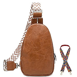 WSRYDJDL Women Chest Bag Sling Bag Small Crossbody PU Leather Satchel Daypack Shoulder backpack for traveling hiking Cycling (Brown)