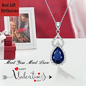 LMXXVJ Necklace Pendant for Women With Created Blue Sapphire,Silver Tone Teardrop Gem Birthstone Necklace Fashion Jewelry Valentine's Day Mother's Day Birthday Anniversary Prom Necklace Gift