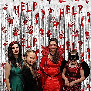 Halloween Party Decorations Scary Bloody Halloween Photo Backdrop Streamers, 2 Pack 3.3 x 6.6 FT Zombie Vampire Halloween Party Decor Foil Fringe Curtain Halloween Backdrops for Parties Indoor Outdoor