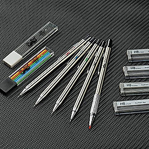 Mr. Pen- Metal Mechanical Pencil Set with Lead and Eraser Refills, 5 Sizes, 0.3, 0.5, 0.7, 0.9, 2mm, Drafting, Sketching, Architecture, Drawing Mechanical Pencils, Metal Mechanical Pencils