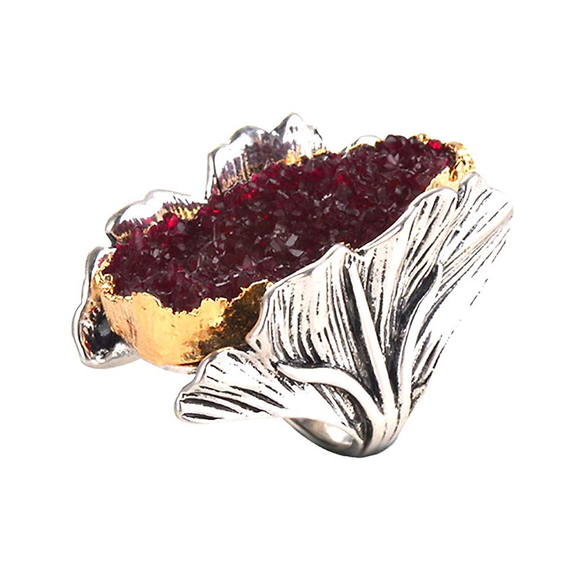 HSQYJ Retro Cocktail Statement Ring Antique Gold and Silver Tone Resin Stone Crystal Stacking Rings Cluster Statement Ring for Women