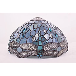 WERFACTORY Tiffany Lamp Shade Replacement 12X6 Inch Sea Blue Stained Glass Dragonfly Style Lampshade Only with Cap fit for Table lamp Pendant Light Ceiling Fixture (Part Not Included) S147 Series