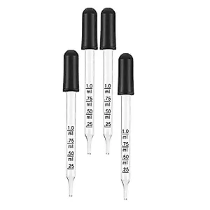 Set of 4 pcs Glass Dropper (1ml), with Black Suction Bulb, Medicine Eye Droppers Graduated 4" Straight Tip for Essential Oils, Science Laboratory Medicine Art Liquid Plant Nutrients