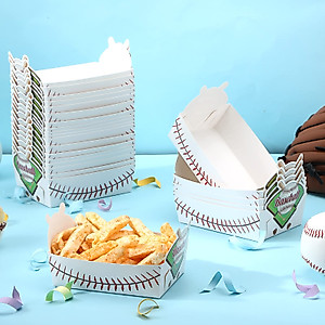 Hoolerry 2lb Sports Ball Party Decorations Paper Food Trays Disposable Food Boats Serving Trays Ball Theme Birthday Party Decorations Supplies(Baseball, 60 Pcs)