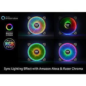 Thermaltake Riing Quad 120mm 16.8 Million RGB Color (Alexa, Razer Chroma) Software Enabled 4 Light Rings 54 Addressable LED 9 Blades Hydraulic Bearing Case/Radiator Fan CL-F088-PL12SW-B, Black
