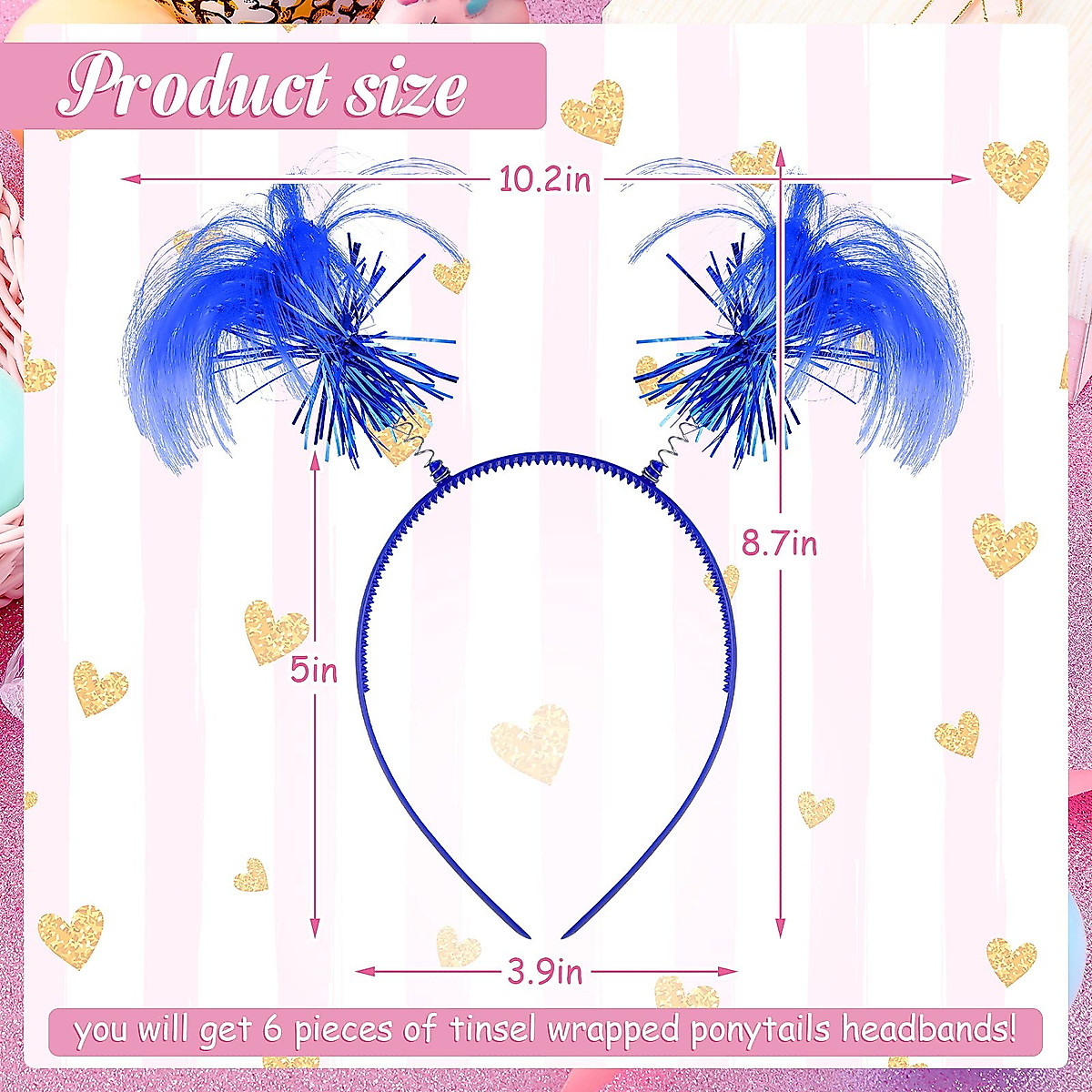 WILLBOND 6 Pieces Tinsel Wrapped Feathers Ponytails Headbands Crazy Hair Day Costume Party Bopper Headwear Bopper for Women(Blue)