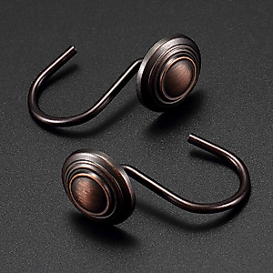 CHICTIE Bronze Shower Curtain Hooks - Oil Rubbed,Set of 12 Circle Decorative Shower Curtain Rings,Metal Rustproof Shower Curtain Hooks for Bathroom(Oil-Rubbed Bronze)