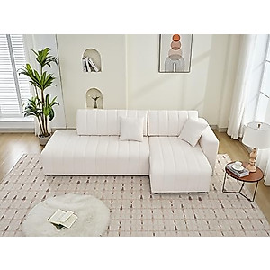 ERYE Oversized 2-Piece Right Facing Sectional Sofa Couch for Living Room, 104-Inch L-Shaped Wool Upholstered Channel Tufted Convertible Sofa&Couch with Left Chaise Daybed and Pillows