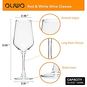 OUWO Wine Glasses Set of 4, 13.5oz Red & White Wine Glasses for Party, Long Stem Wine Glasses, Lead-free, Ideal Wine Accessories Gift (Clear)