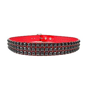 Patent Red Three Row Black Pyramid Stud Belt Vegan Leather Punk Goth Alternative USA Made (XL)