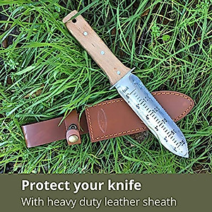 Hori Hori Garden Knife with Diamond Sharpening Rod, Thickest Leather Sheath and Extra Sharp Blade - in Gift Box. This Hori Hori Knife Makes a Great Gardening Gift.