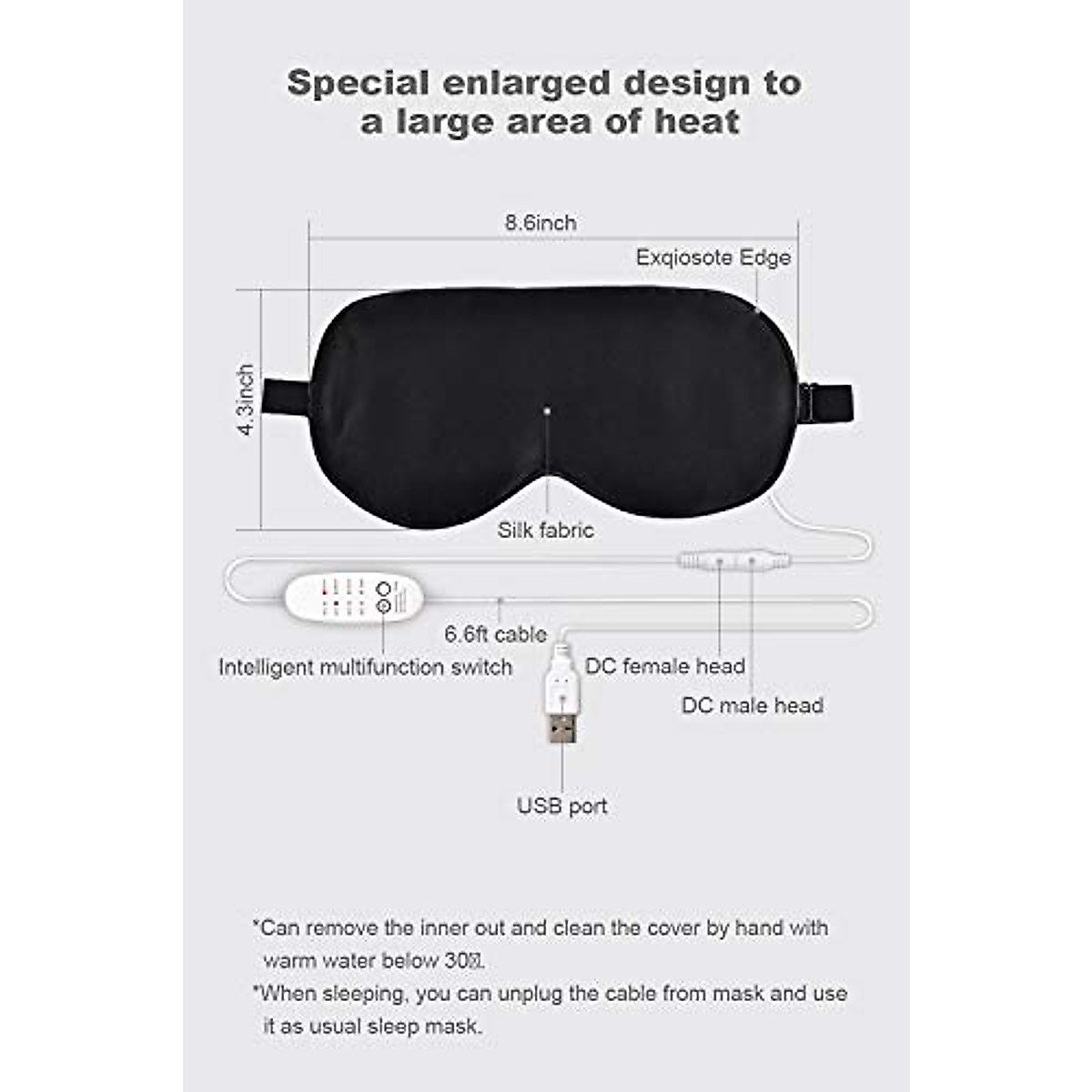 Emacombo Heated Eye Mask Reusable USB Silk Steaming Eye Mask with Temperature/Timer Control for Sleeping Eye Puffiness, Dry Eye, Tired Eyes, Blepharitis, Styes and Eye Bag