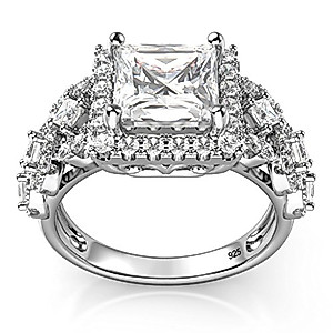 Metal Factory Sz 6 Sterling Silver 925 Princess Cut CZ Cubic Zirconia Halo Engagement Ring