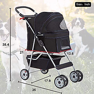 BestPet Pet Stroller Cat Dog Cage Stroller Travel Folding Carrier,Black
