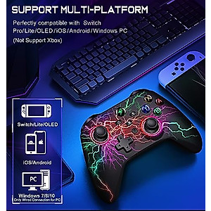 Wireless Switch Pro Controller for Nintendo Switch Controller/Lite/OLED, LED Wired Windows PC Gmaepad-Wireless iOS/Android Remote with Cool RGB Light/Programmable