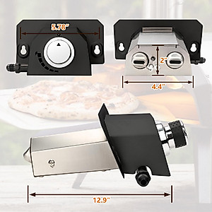 Utheer Gas Burner for Ooni Karu 16 Pizza Oven,Gas Burner Attachment Replace for Ooni, Accessories Gas Converter with Propane Connection Valve Hose, Replacement Parts for Pizza Oven Gas Burner