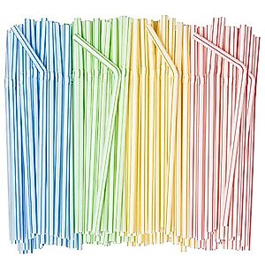 [500 Count] Flexible Disposable Plastic Drinking Straws - 7.75" High - Assorted Colors Striped