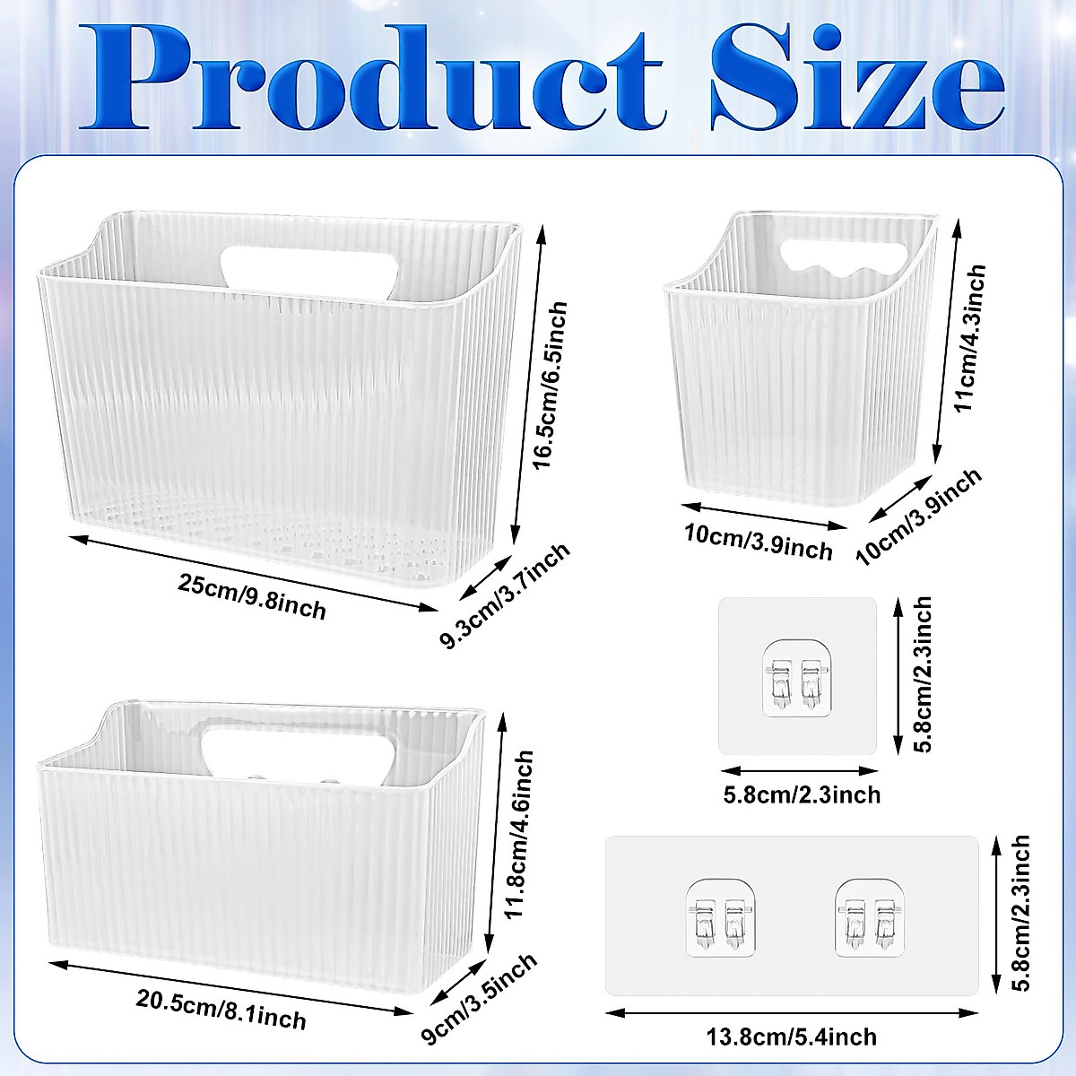 6 Pack Storage Organizer Bins Wall Mounted Organizer Basket Stackable Fridge Cabinet Door Bin Plastic Hanging Baskets with Self-adhesive Hooks for Kitchen Bathroom Pantry Freezer Under Sink - BPA Free