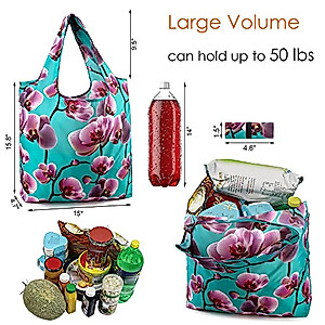 BeeGreen 10 Pack Washable Floral Grocery Bags for Shopping Reusable Tote Bags Extra Large 50LBS Cute Flower Design Foldable Reusable Bags for Women Men Lightweight Durable
