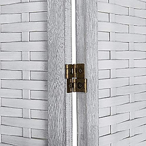 MyGift Privacy Screen, 4-Panel 6ft Vintage Gray Wood & Whitewashed Woven Bamboo Room Divider Screen