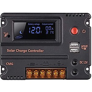 CMG 20A 12V 24V Solar Charge Controller Auto Switch LCD Solar Panel Battery Regulator Charge Controller Overload Protection Temperature Compensation