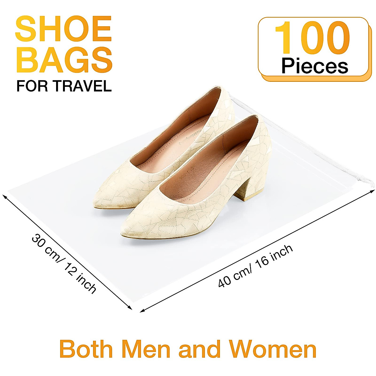100 Pieces Shoe Bags for Travel, 12 x 16 Inch Large Clear Travel Shoe Bag Packing Drawstring Bags 4.72 Mil Thickness Plastic Waterproof Portable Shoe Bags Organizer Pouch with Rope for Men and Women
