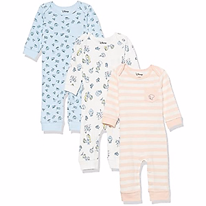 Amazon Essentials Disney | Marvel | Star Wars | Princess Baby Girls' Cotton Coveralls, Pack of 3, Alice Tea Party, 0-3 Months